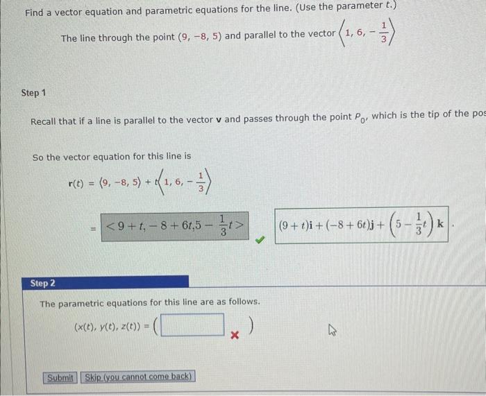 Solved Find a vector equation and parametric equations for | Chegg.com