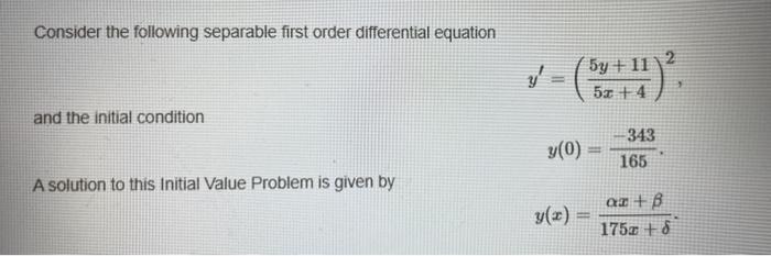 Solved Consider The Following Separable First Order