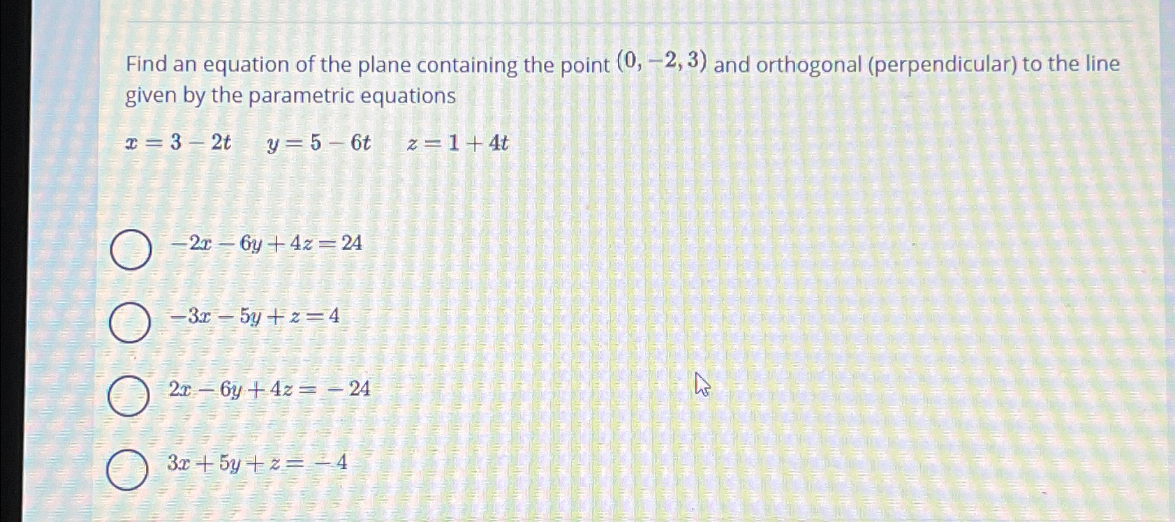 Solved Find an equation of the plane containing the point | Chegg.com