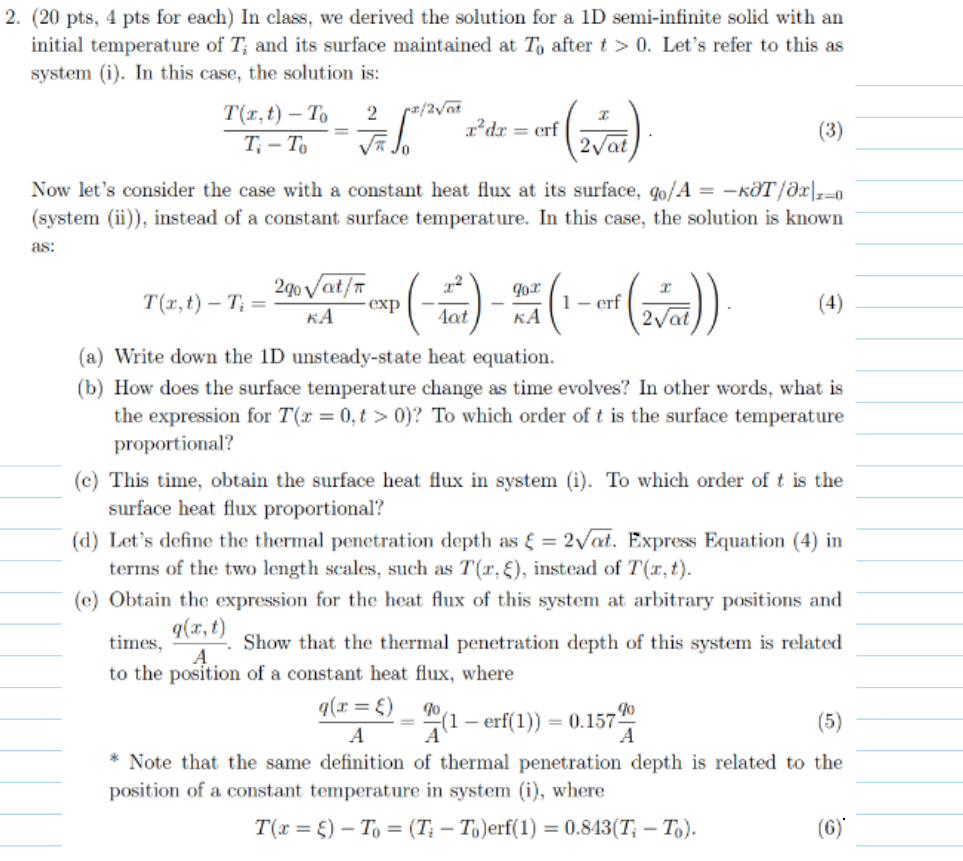Solved (20 ﻿pts, 4 ﻿pts for each) ﻿In class, we derived the | Chegg.com