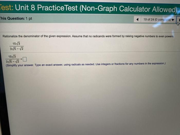 Solved Test: Unit 8 Practice Test (Non-Graph Calculator | Chegg.com
