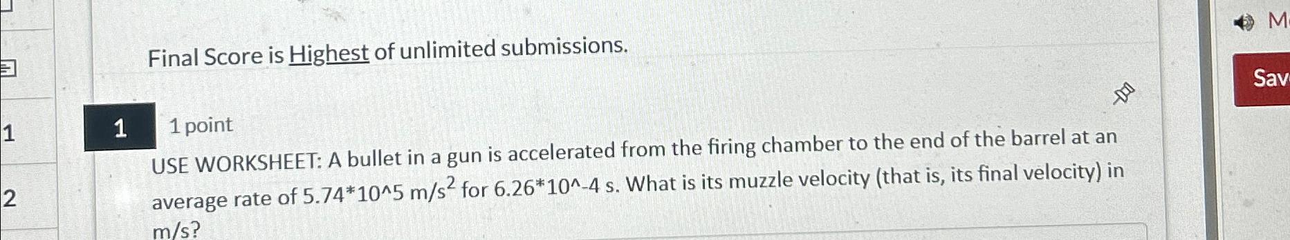 Solved Final Score is Highest of unlimited submissions.11 | Chegg.com