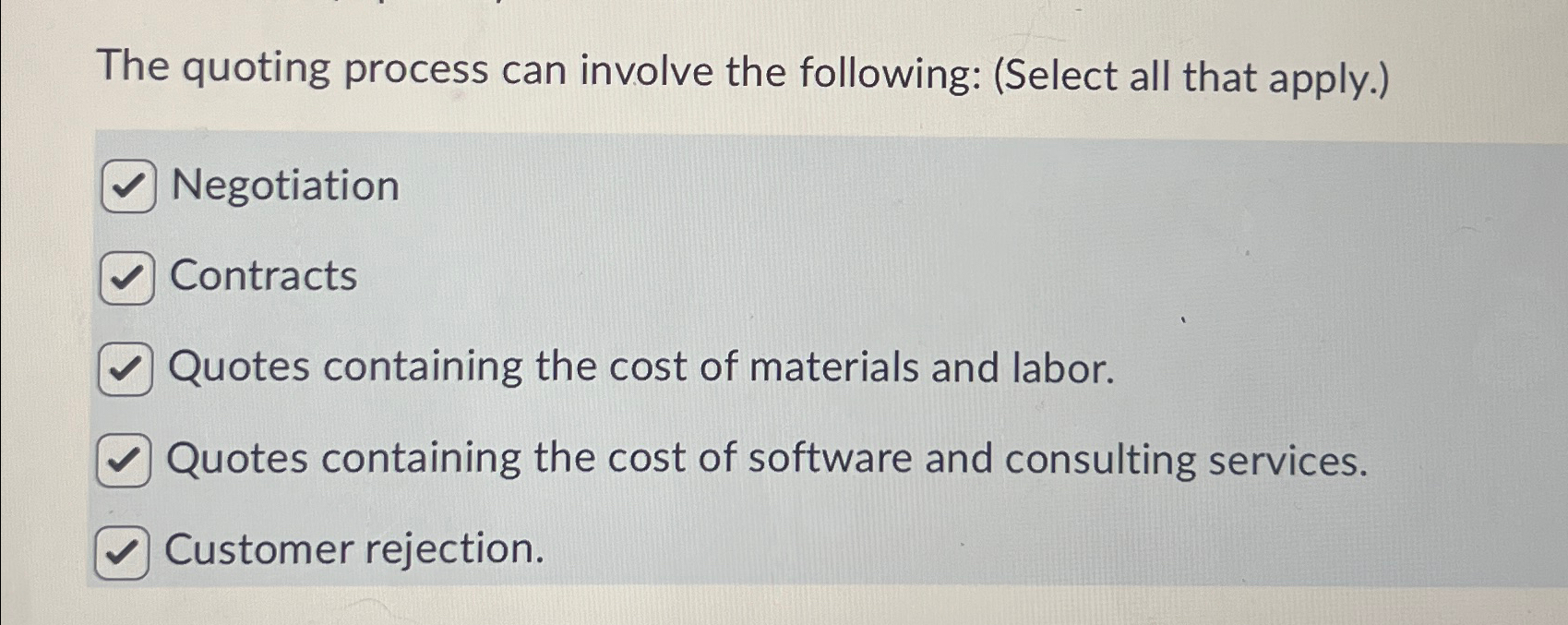 Solved The quoting process can involve the following: | Chegg.com
