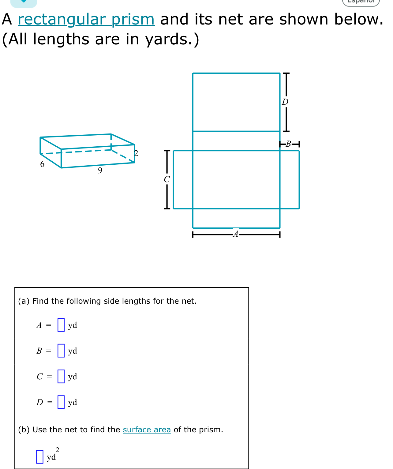 Solved A rectangular prism and its net are shown below. (All | Chegg.com