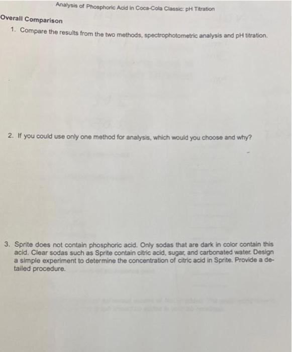 Solved Analysis of Phosphoric Acid in Coca-Cola Classic: pH | Chegg.com