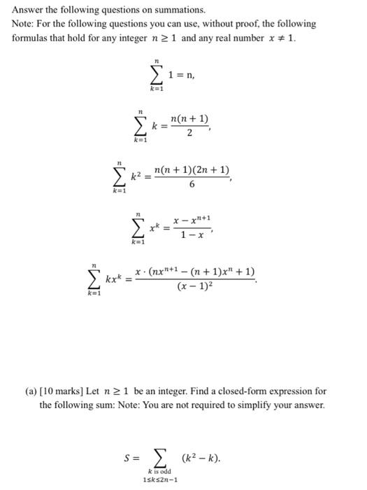 Solved Answer the following questions on summations. Note: | Chegg.com