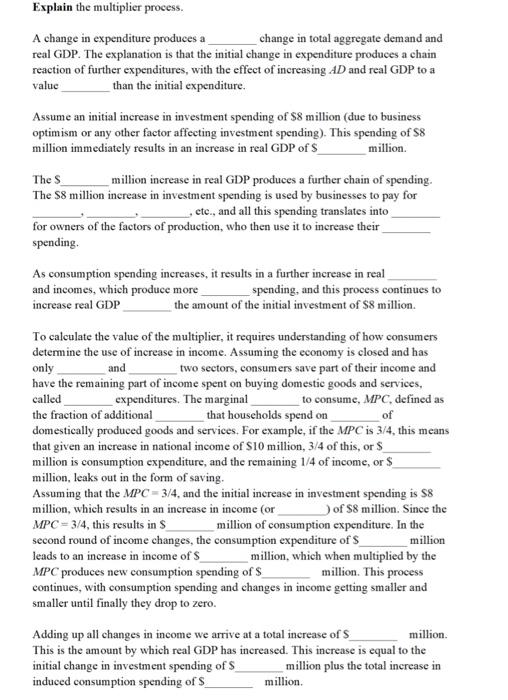 Solved Explain the multiplier process. A change in | Chegg.com