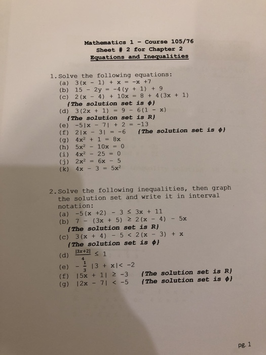 Solved Mathematics 1 - Course 105/76 Sheet # 2 for Chapter 2 | Chegg.com