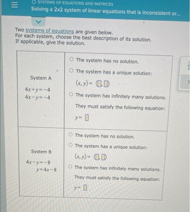 Solved O SYSTEMS OF EQUATIONS AND MATRICES = Solving a 2x2 | Chegg.com
