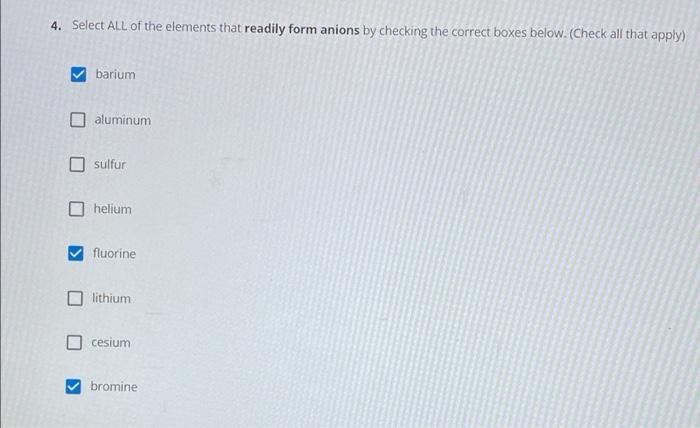 Solved 4. Select ALL of the elements that readily form | Chegg.com