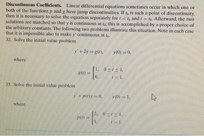 Solved Discontinuous Coefficients. Linear differential | Chegg.com