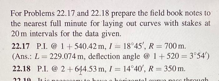 Solved For Problems 22.17 and 22.18 prepare the field book | Chegg.com