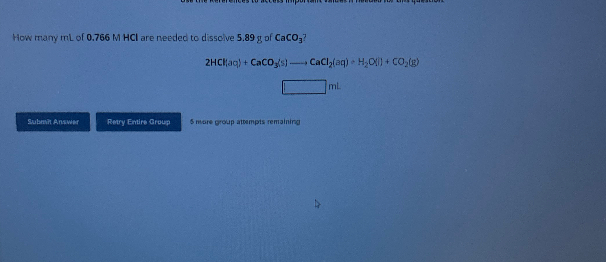 Solved How many mL ﻿of 0.766MHCl ﻿are needed to dissolve | Chegg.com