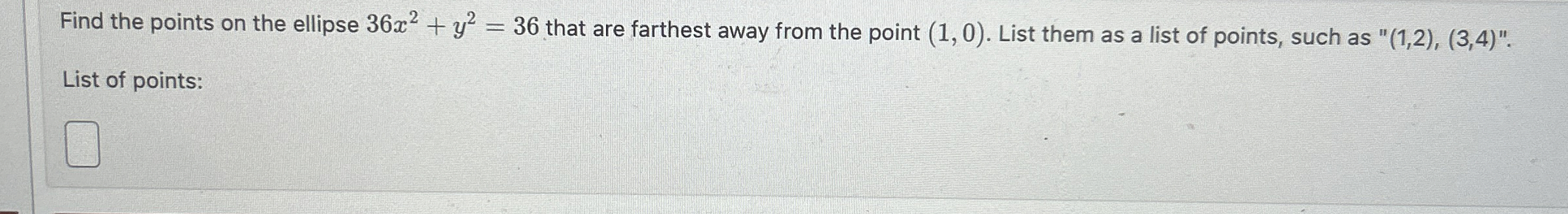 Solved Find the points on the ellipse 36x2+y2=36 ﻿that are | Chegg.com