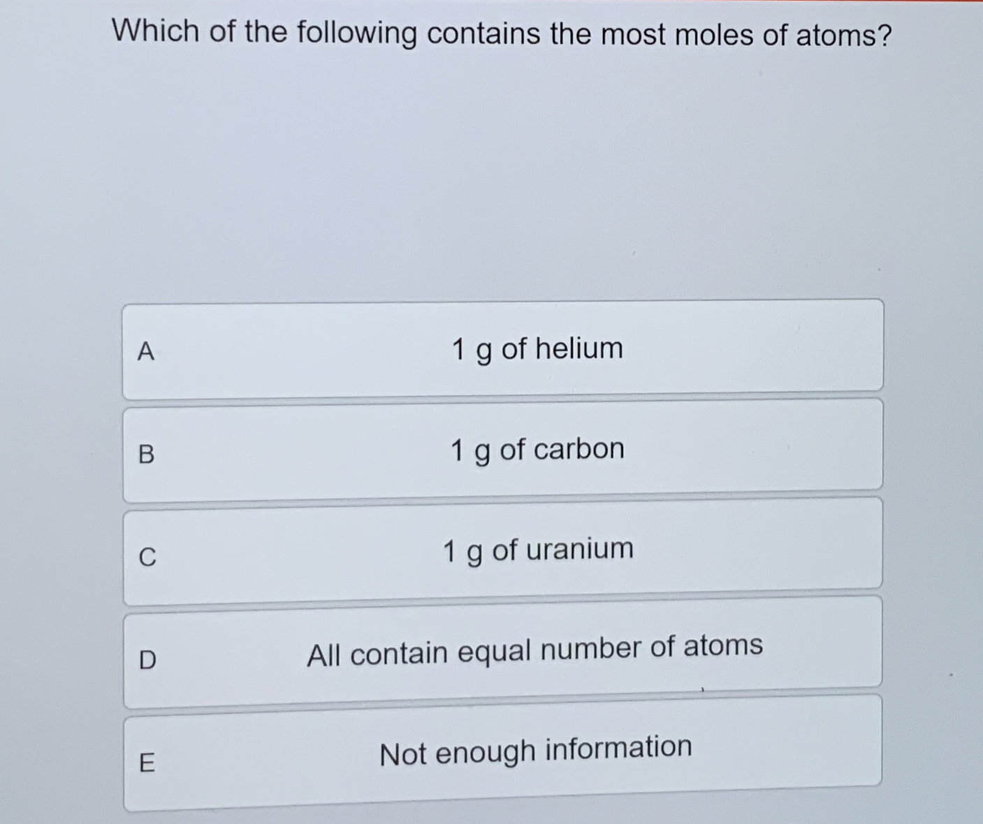 Solved Which of the following contains the most moles of | Chegg.com