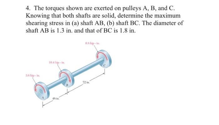 Solved 4. The torques shown are exerted on pulleys A, B, and | Chegg.com