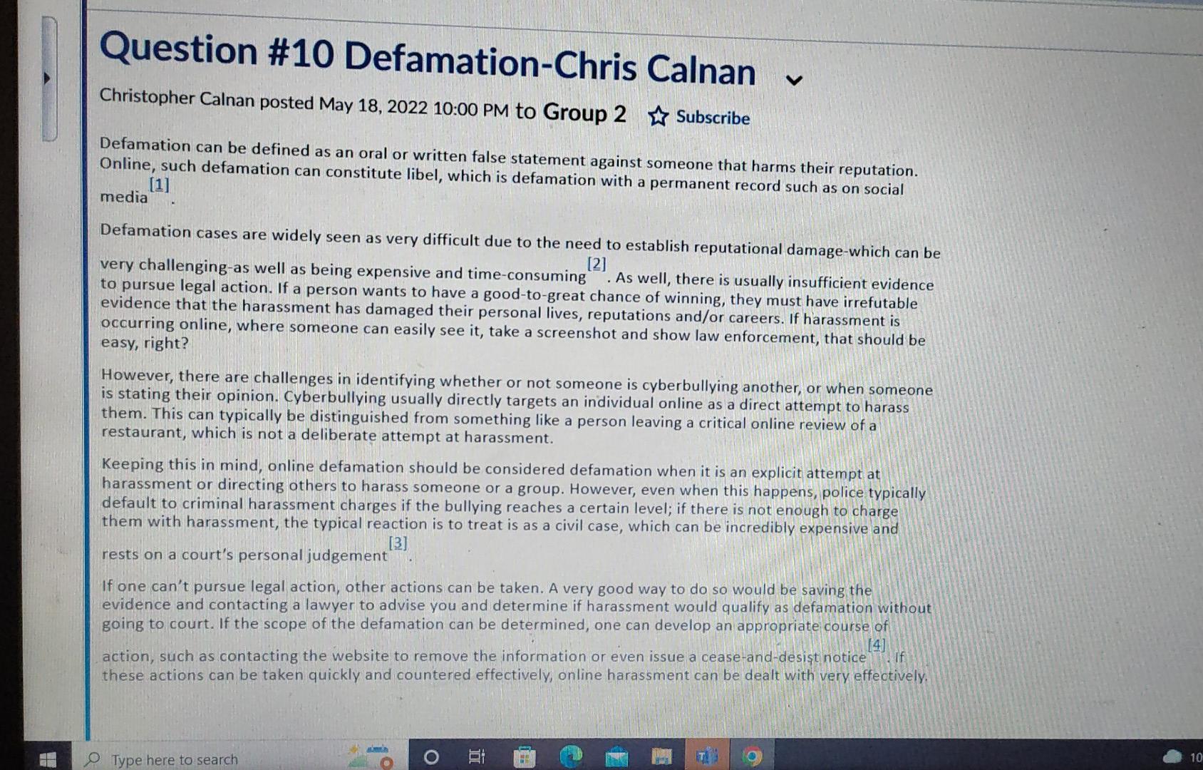Solved Question #10 Defamation-Chris Calnan Christopher | Chegg.com