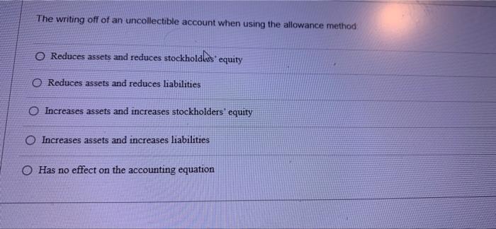 Solved The writing off of an uncollectible account when | Chegg.com