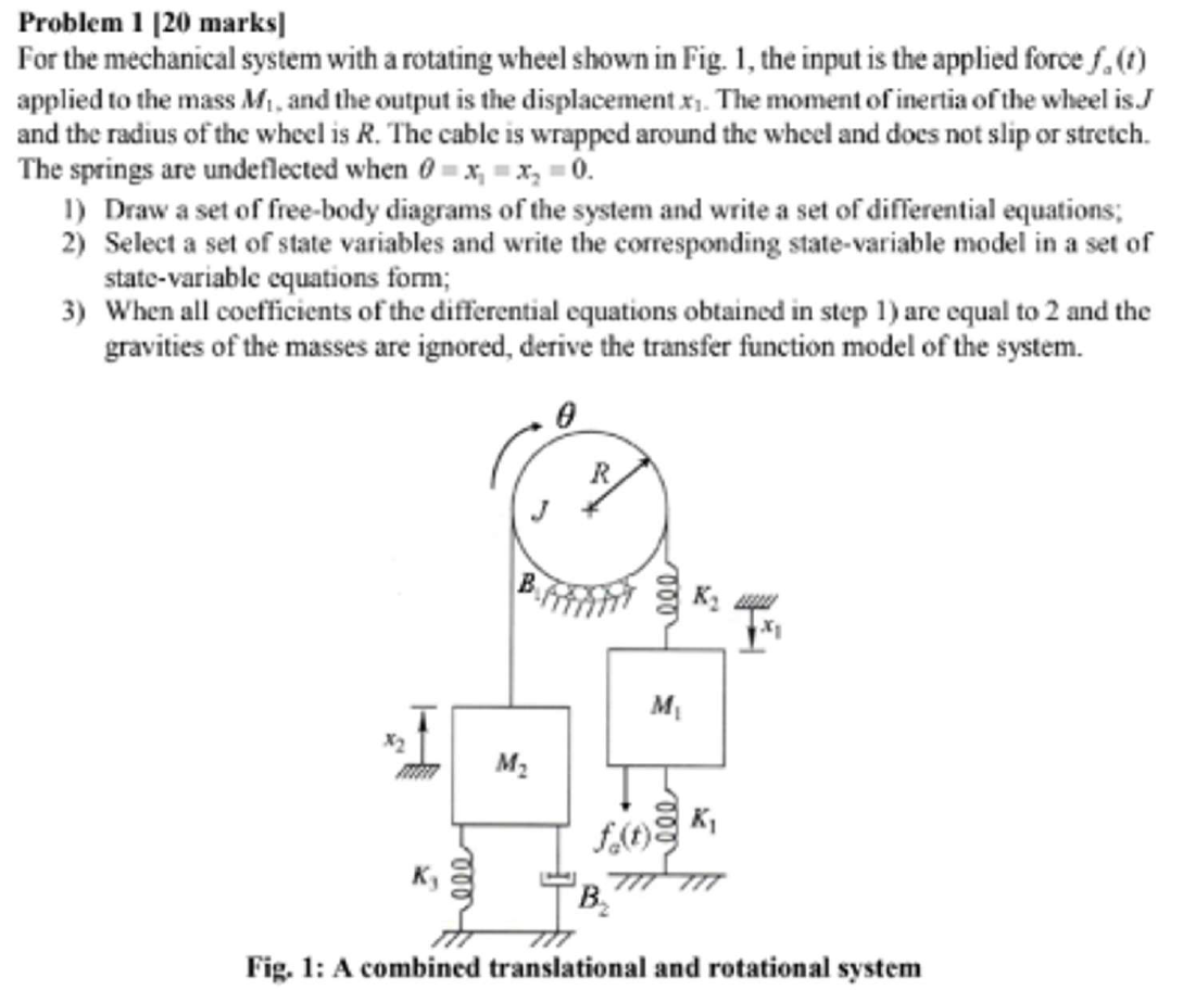 Solved Problem 1 [20 ﻿marks]For the mechanical system with a | Chegg.com