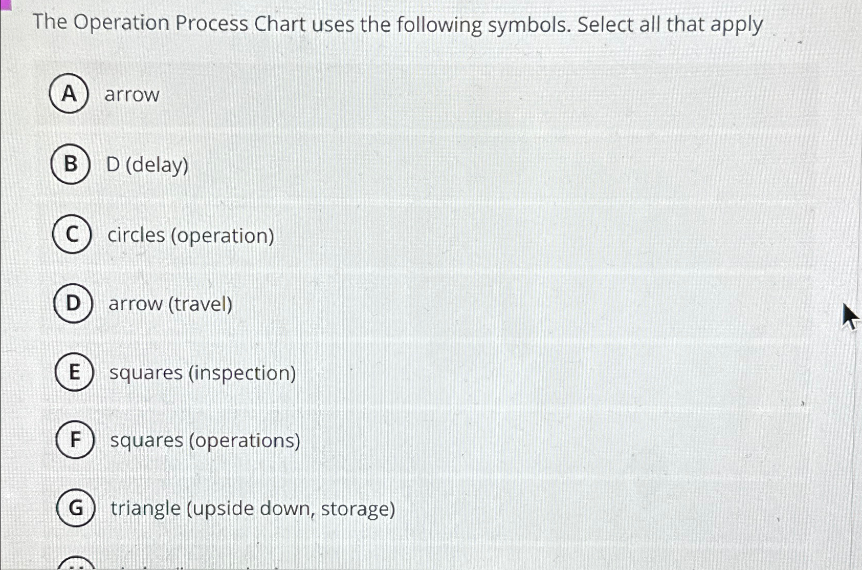 Solved The Operation Process Chart uses the following | Chegg.com