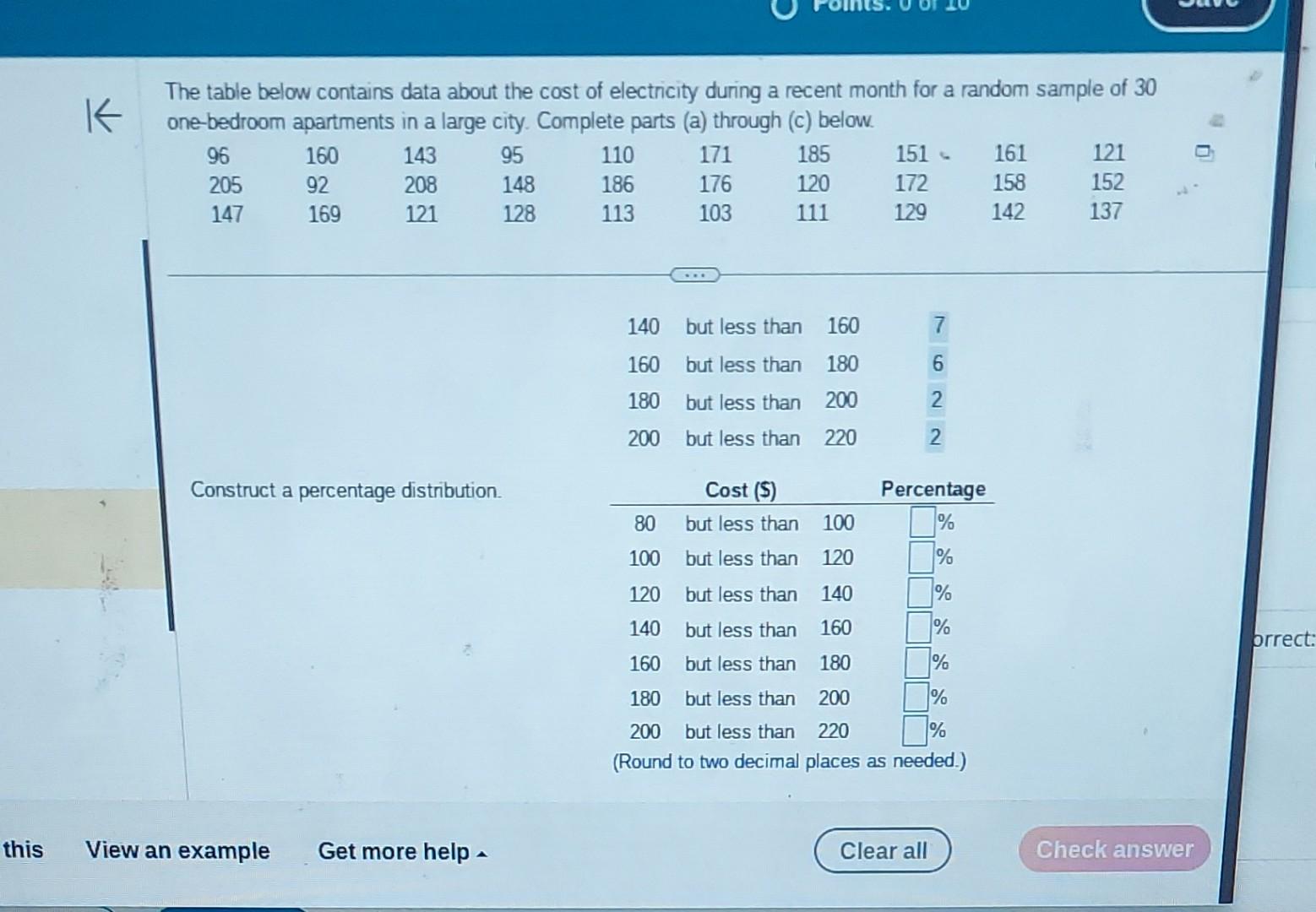 Solved The table below contains data about the cost of | Chegg.com