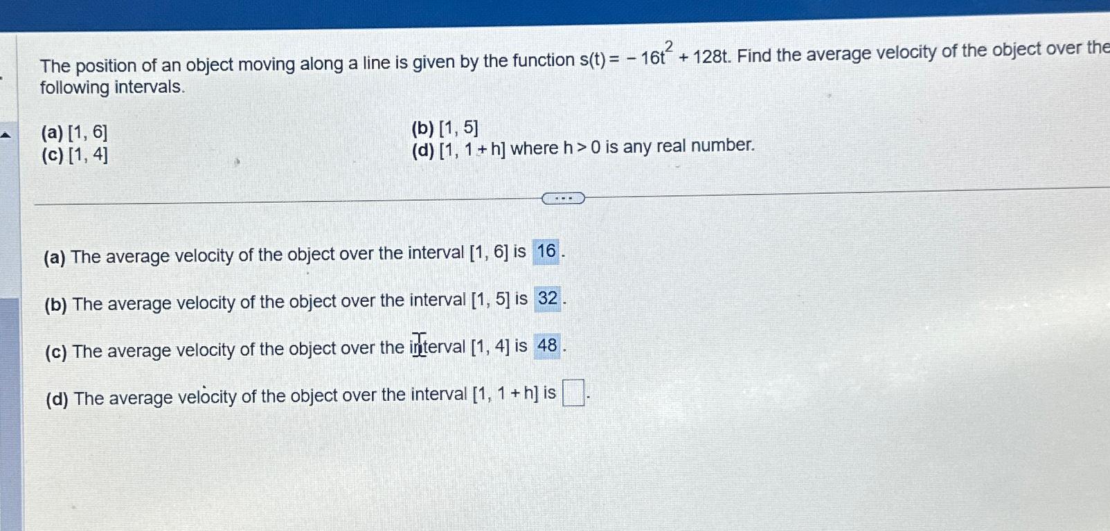 Solved The Position Of An Object Moving Along A Line Is