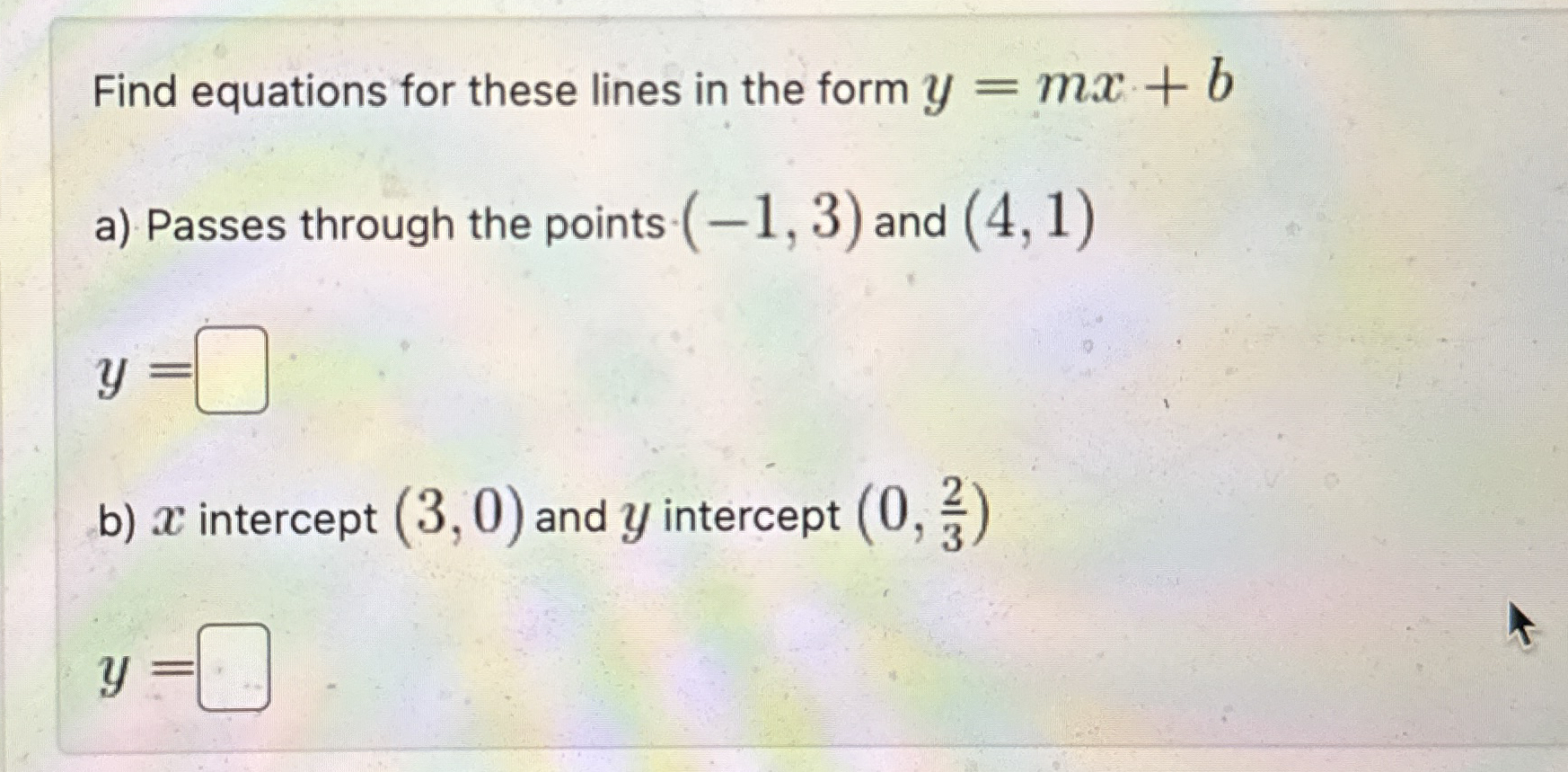 Solved Find equations for these lines in the form y=mx+ba) | Chegg.com