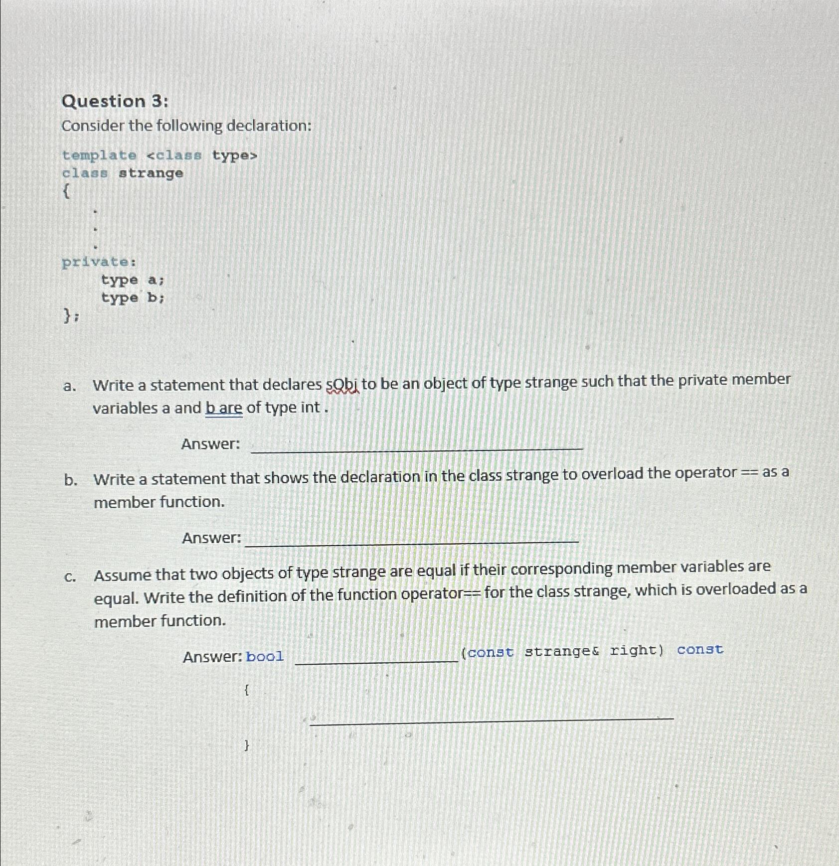 Question 3:Consider the following | Chegg.com