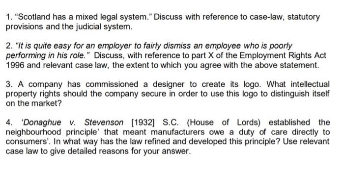 Solved 1. "Scotland has a mixed legal system." Discuss with | Chegg.com