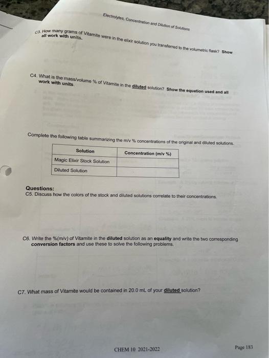 c3. How many grams of Vitamite were in the elixir | Chegg.com