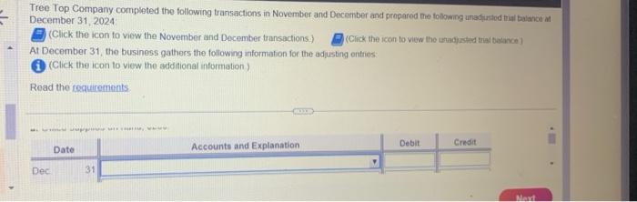 Tree Top Company completed the following transactions | Chegg.com