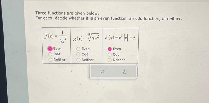 Solved Three functions are given below. For each, decide | Chegg.com