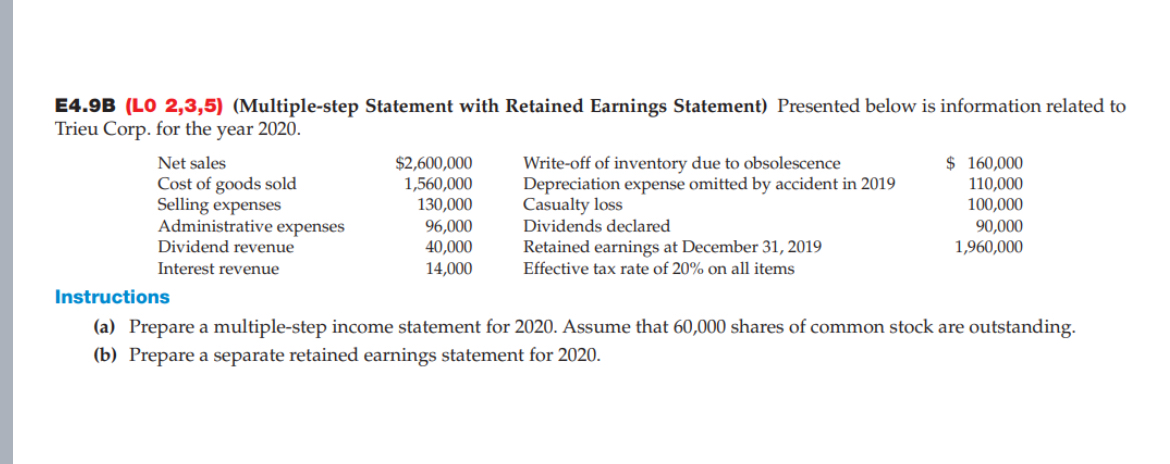 Solved E4.9B (LO 2,3,5) (Multiple-step Statement with | Chegg.com