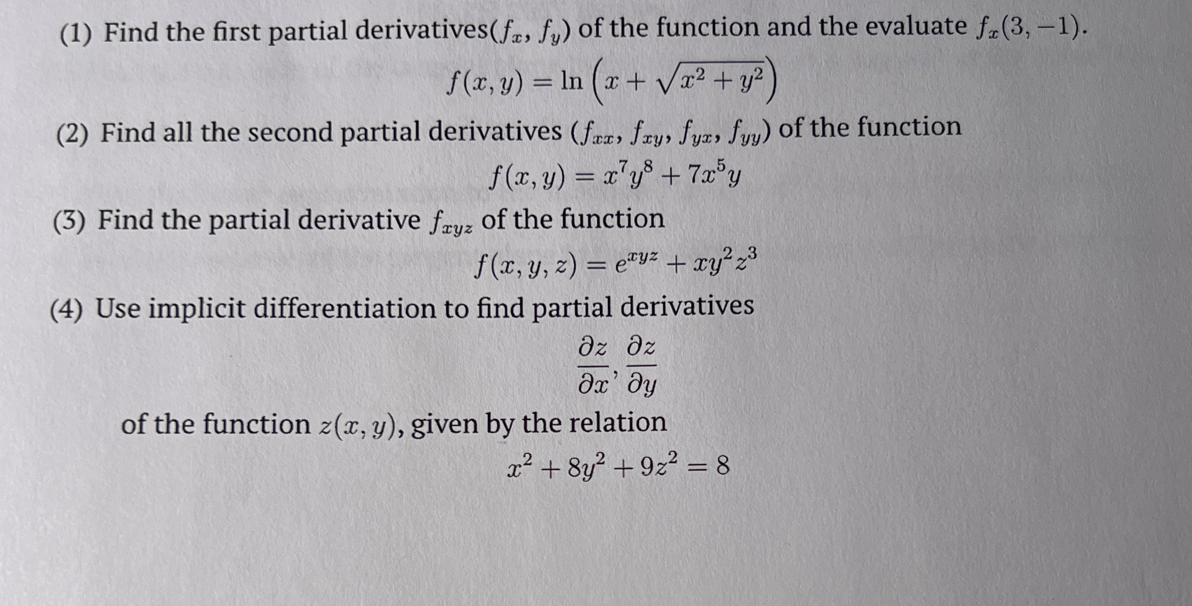 (1) ﻿Find the first partial derivatives (fx,fy) ﻿of | Chegg.com