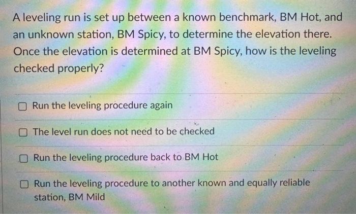 Solved A leveling run is set up between a known benchmark, | Chegg.com