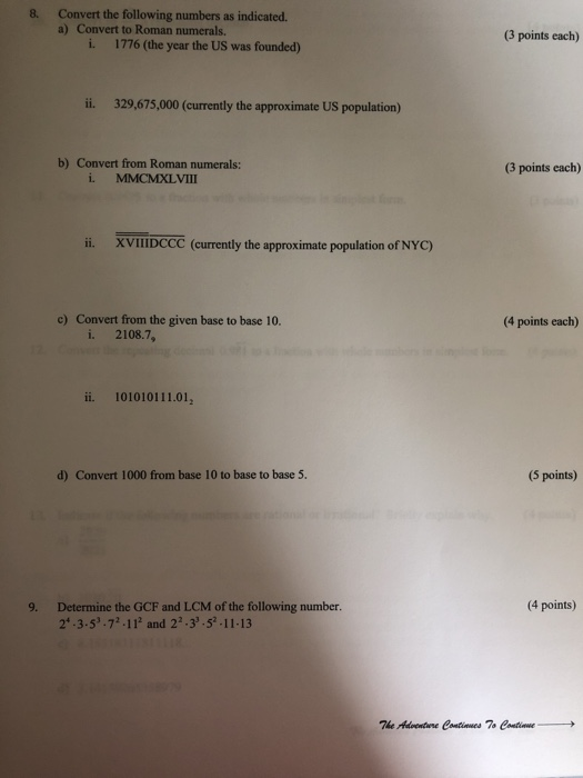 Solved 8. Convert the following numbers as indicated. a) | Chegg.com
