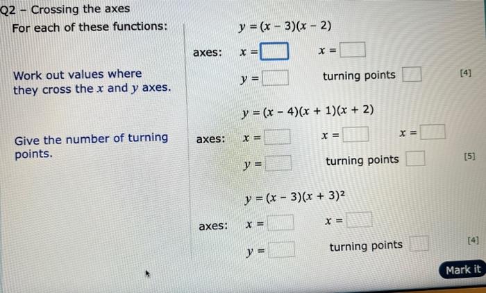 Solved Q2 - Crossing the axes For each of these functions: y | Chegg.com Solved Q2 - Crossing the axes For each of these functions: y | Chegg.com