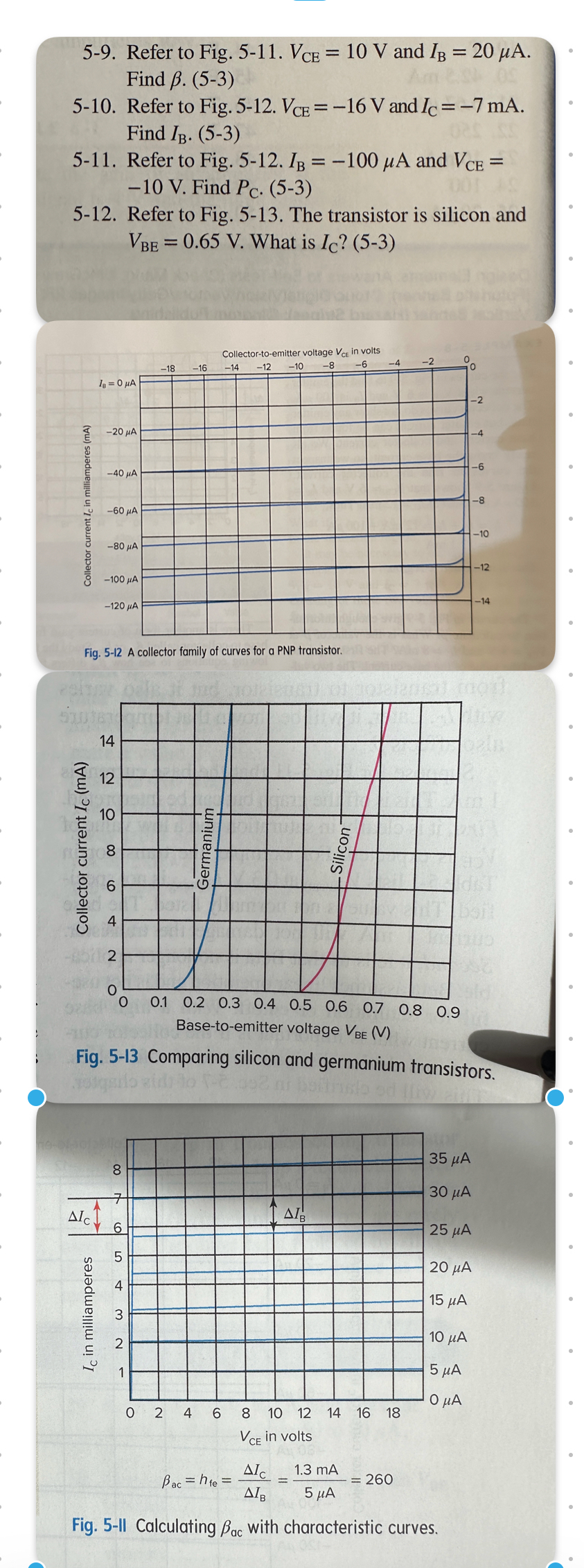 Solved 5-9. ﻿Refer to Fig. 5-11. VCE=10V ﻿and IB=20μA. ﻿Find | Chegg.com