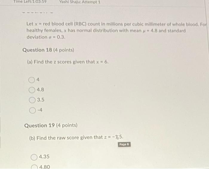 Solved Let x= red blood cell (RBC) count in millions per | Chegg.com