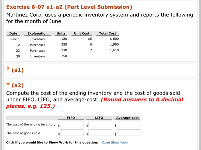 Solved Exercise 6-07 al-a2 (Part Level Submission) Martinez | Chegg.com