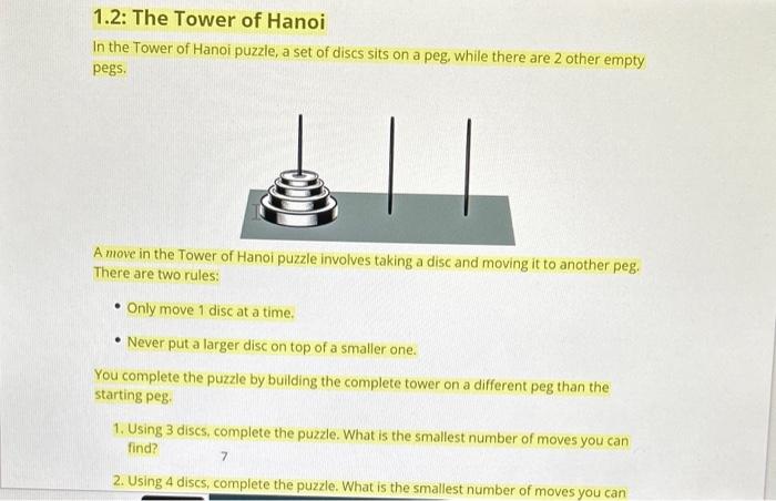 Solved 1.2: The Tower of Hanoi In the Tower of Hanoi puzzle, | Chegg.com