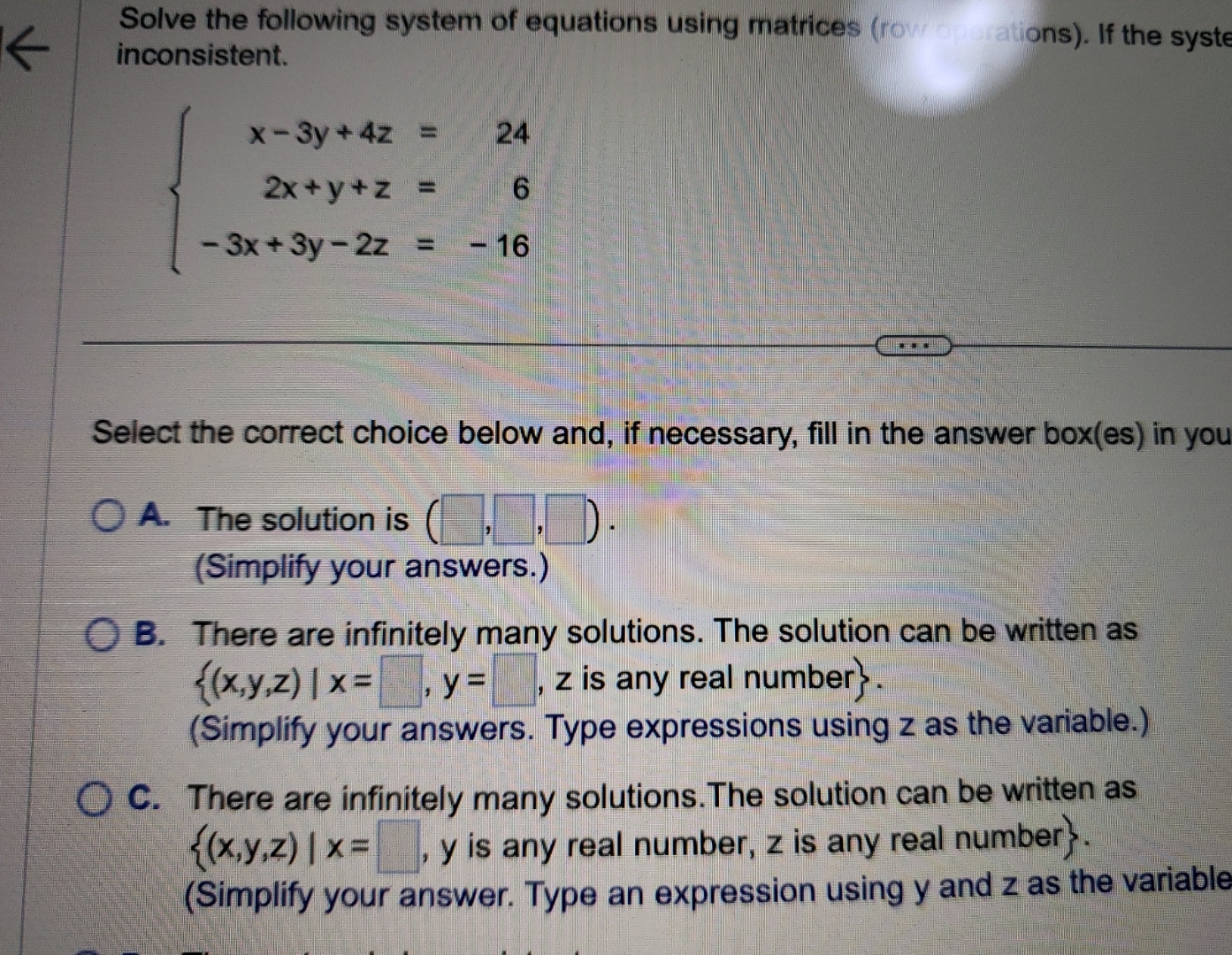 Solve the following system of equations using | Chegg.com