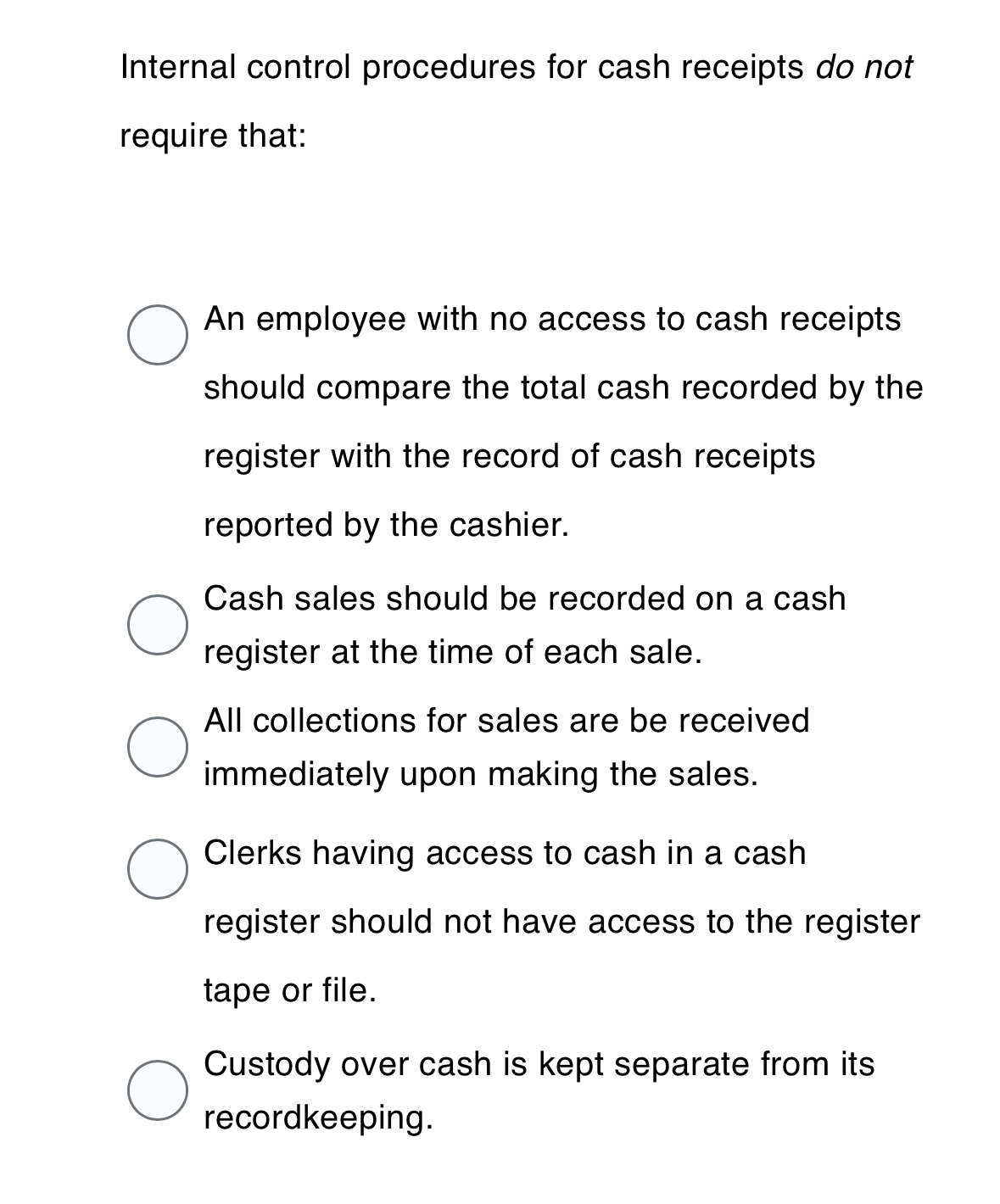 Solved Internal control procedures for cash receipts do not | Chegg.com