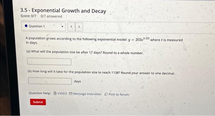 Solved 3.5 - Exponential Growth and Decay Score: 0/70/7 | Chegg.com