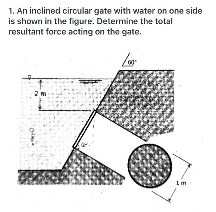 Solved 1. An inclined circular gate with water on one side | Chegg.com