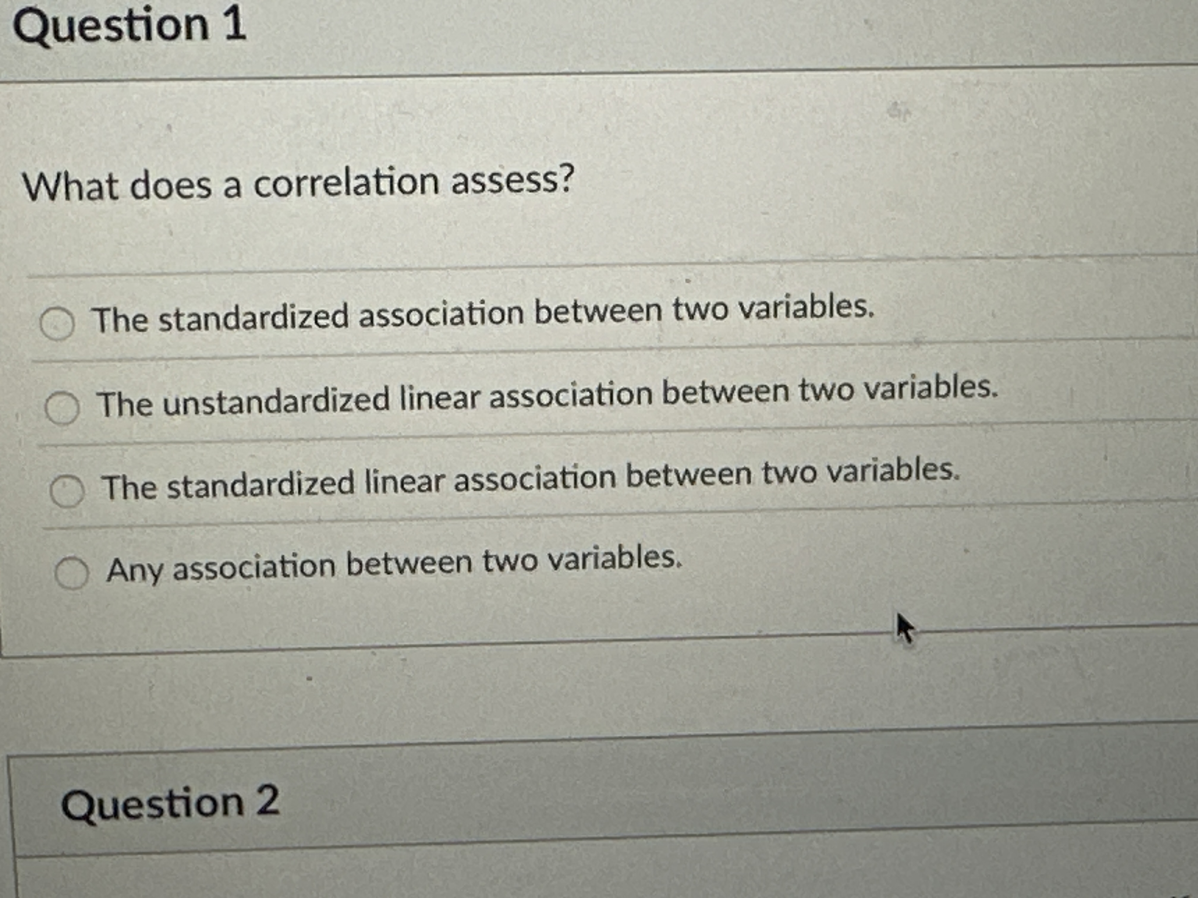 Solved What does a correlation assess?The standardized | Chegg.com