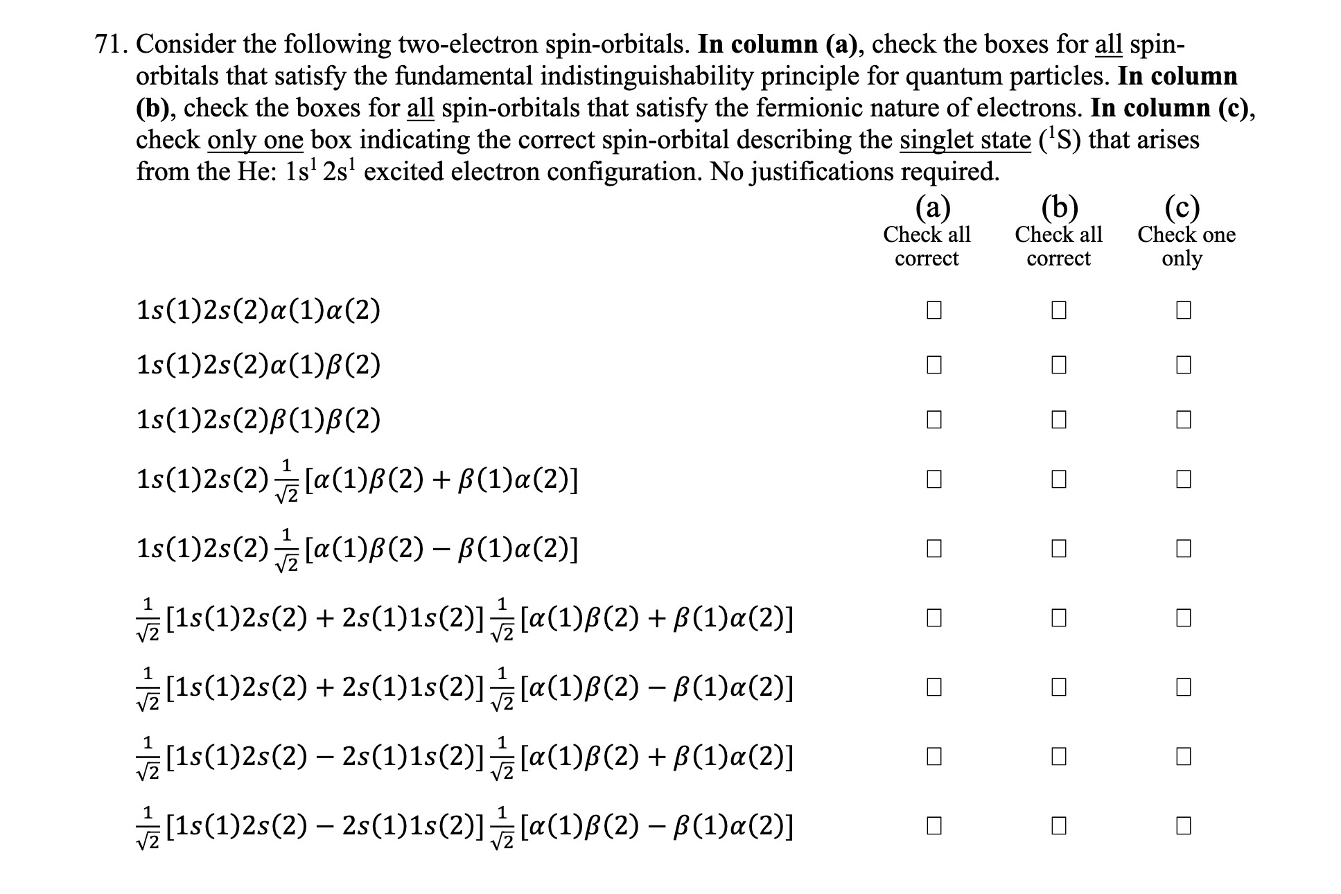 Solved Consider the following two-electron spin-orbitals. In | Chegg.com