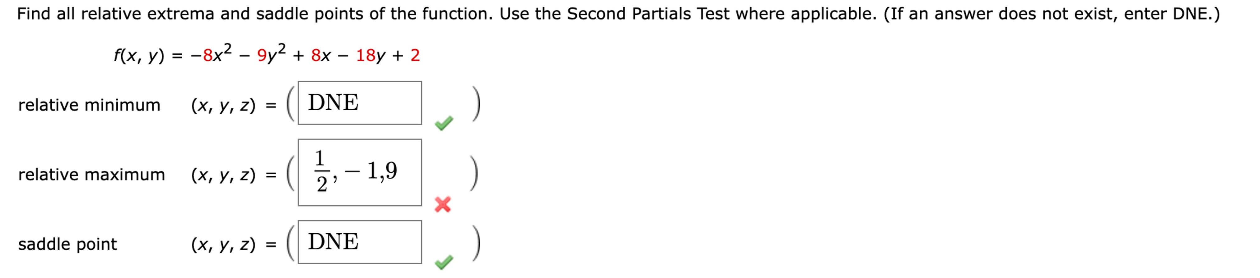 Solved Find all relative extrema and saddle points of the | Chegg.com
