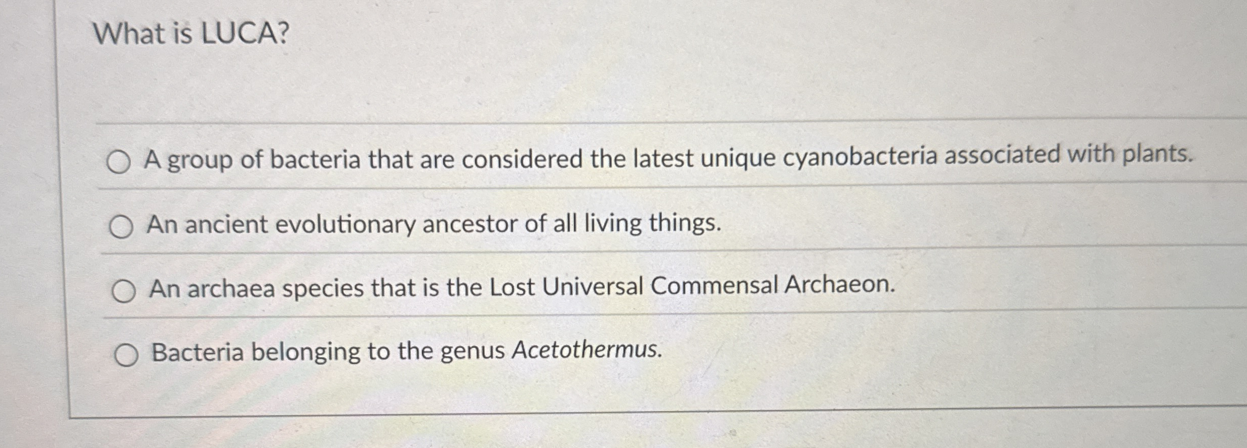Solved What is LUCA?A group of bacteria that are considered | Chegg.com