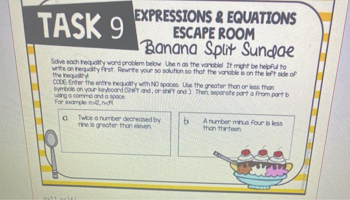 Solved TASK 9 EXPRESSIONS & EQUATIONS ESCAPE ROOM Banana | Chegg.com